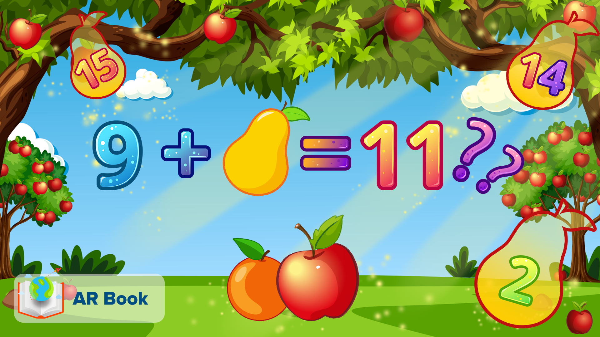 Orchard of fruit numbers: adding numbers to the number 9 | Math | Grade 2